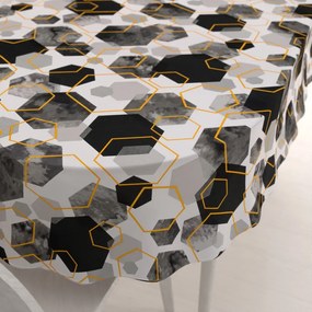 Biante Bavlněný oválný ubrus Sandra SA-482 Šedo-černé mramorové hexagony 120x200 cm