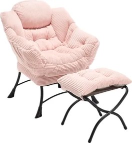 Aosom Lounge křeslo s podnožkou, opěrkami a boční kapsou, flanelový potah, 69,9 x 64,0 x 95,0 cm, růžová