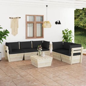 vidaXL 6dílná zahradní sedací souprava z palet + podušky smrkové dřevo [3063520] Barva: Černá