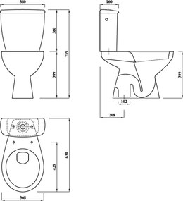 Aqualine Aqualine, MIGUEL WC kombi mísa s nádržkou včetně splachovací soupravy, spodní odpad, LC2258