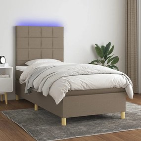 vidaXL Box spring postel s matrací a LED 90x190 cm textil [3135399] Barva: tmavě hnědá