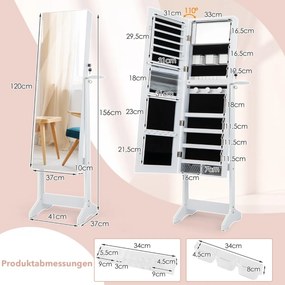 Costway LED skříňka na šperky s celoplošným zrcadlem a kosmetickým zrcátkem