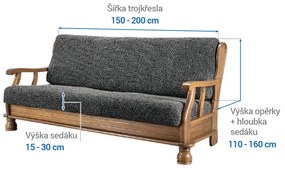 Bielastické potahy VITTORIA šedá trojkřeslo s dřevěnými rukojeťmi (š. 150 - 200 cm)