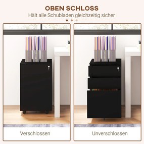 Vinsetto skříň na dokumenty uzamykatelná se zásuvkami 37L x 43,5W x 60H cm pojízdná s brzdami 3stupňová nastavitelná ocelová tyč černá | Aosom.de