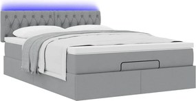 Osmanská postel s matrací &amp; LED světle šedá 140x190 cm látka 3312388