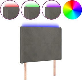 Čelo postele s LED tmavě šedé 93 x 16 x 118/128 cm samet 3123805