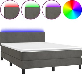 Box spring postel s matrací a LED tmavě šedá 140x200 cm samet 3134286