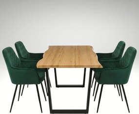 Vikio Jídelní set pro 4 osoby 160x90 cm dub noha U zelená židle s područkami VJS166-4Z