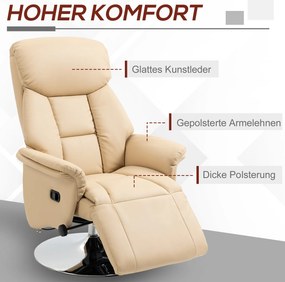 HOMCOM Relaxační křeslo, polohovatelné křeslo s otáčením, nastavitelným podnožím a opěrkami, TV křeslo z umělé kůže, do 150 kg, do obývacího pokoje, …