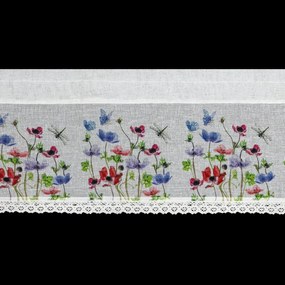 Vitrážková záclona RONA zdobená květinami 150 x 30 cm