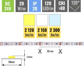 LED Solution LED pásek 20W/m 24V bez krytí IP20 Barva světla: Studená bílá 07923