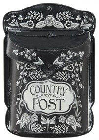 Černá retro schránka s bílými květy Country Post – 26x10x35 cm