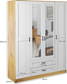 Skříň se zrcadlem 4d2s Rama dub artisan / bílá Kami
