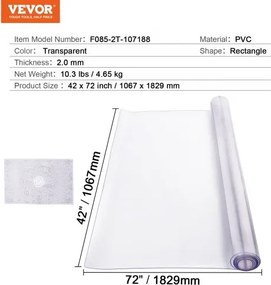 PVC chránič stolu 106,7 × 182,9 cm průhledný plastový tloušťka 2,0 mm
