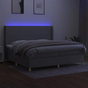 Box spring postel s matrací a LED světle šedá 200x200 cm textil 3138741