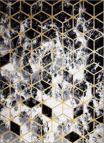 Kusový koberec Gloss 409A 82 3D cubes black/gold/grey, 80x150, čiernobiela, kancelária, Dywany Łuszczów