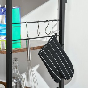 HOMCOM 4-úrovňová kuchyňská police s háčky a stojanem na mikrovlnnou troubu 60x40x125 cm Rustikální hnědá a černá