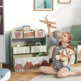 ZONEKIZ Úložný regál na hračky se 6 vyjímatelnými boxy z netkané textilie - organizátor hraček pro děti ve věku 3-8 let do ložnice či školky 63,5x30x…