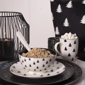 Bílo-černá porcelánová miska se stromky Black&White X-Mas - Ø 14*7 cm / 500 ml