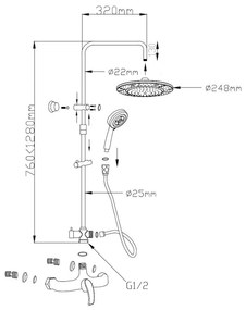 Aqualine KASIOPEA sprchový sloup s pákovou baterií, chrom 1107-48
