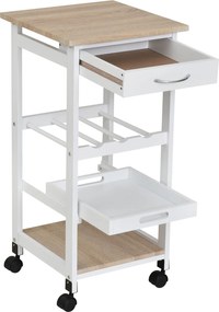 HOMCOM Kuchyňský vozík 4-patrový s kolečky a zásuvkami, regály a stojanem na víno pro kuchyň, obývací pokoj nebo jídelnu 37x37x76 cm Bílý | Aosom