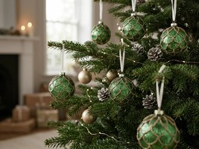 Sada 6 ks vánočních ozdob GREEN SPARK skleněné 8 cm, zelené