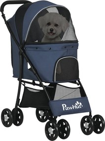 PawHut Kočárek pro psy, Skládací Buggy pro psy, Trolej na psy s poduškou, Buggy pro kočky, Vůz pro kočky se 4 koly, Sítková okna, Úložný prostor pro m