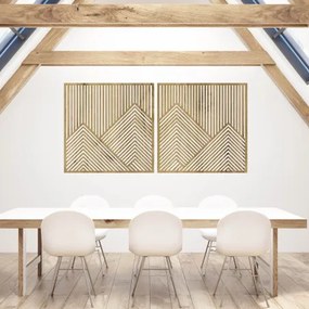 dřevěná nástěnná dekorace – geometrické horské linie (2 ks) | SENTOP HDF0481