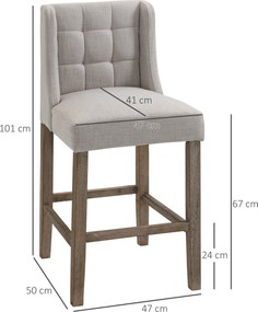HOMCOM Barová židle sada 2 moderních kuchyňských židlí s nízkým opěradlem, lněný dotek, kaučukové dřevo, béžová barva, 47x50x101cm pro jídelní kout |…