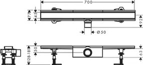 Hansgrohe RainDrain Compact - Sprchový žlab 70 cm | s roštem | kartáčo