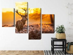Vícedílný obraz Jelen V Lese Při Západu Slunce 3D Nedostatek Nedostatek Plátno Canvas 240x150
