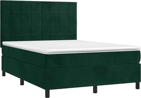 Box spring postel s matrací a LED tmavě zelená 140x190 cm samet 3136122