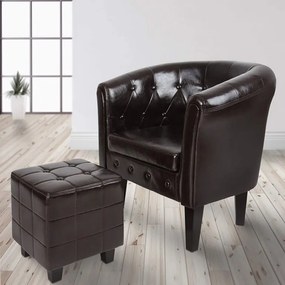 Miadomodo 74115 Křeslo s taburetem Chesterfield, hnědé