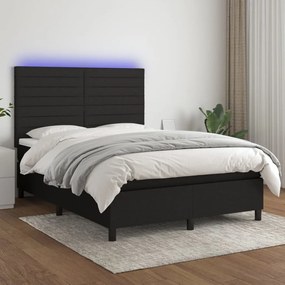 vidaXL Box spring postel s matrací a LED černá 140x200 cm textil
