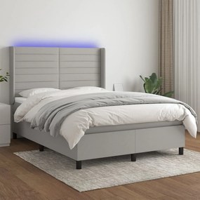 Box spring postel s matrací a LED světle šedá 140x200 cm textil 3138397
