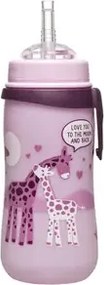 NIP Straw cup láhev s brčkem PP 330ml růžová / od 12 měsíců
