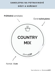 Samolepka na kořenky COUNTRY MIX průhledná 5 cm tučné písmo