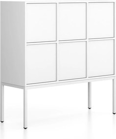 Kancelářská skříň FRAME, nízká, bílá podnož, 6x dveře, 1299 x 450 x 1331 mm, PUSH-lock, bílá