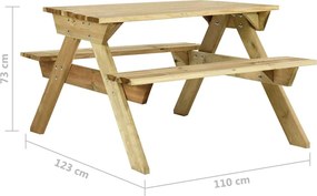 Piknikový stůl a lavice 110x123x73 cm impregnované borové dřevo 318398