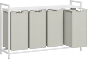 VASAGLE 4 přihrádky koš na prádlo 4 × 40 L, 116 × 33 × 72 cm, krémově bílý a matně bílý