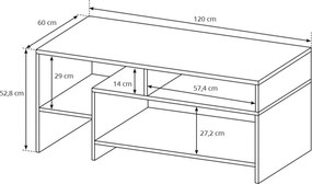 Obývací stěna s komodou ALVA a konferenčním stolkem | 260 cm + 155 cm +  120x60 cm | dub grandson/bílá