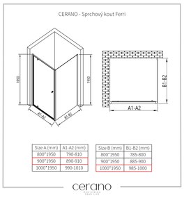 CERANO - Sprchový kout Ferri L/P - černá matná, transparentní sklo - 90x100 cm - křídlový