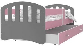 DOBRESNY Dětská postel HAPPY 180x90 barevná RŮŽOVÁ-ŠEDÁ