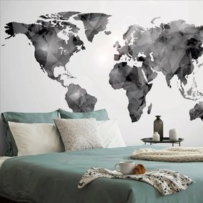 Samolepící tapeta polygonální mapa světa v černobílém - 150x100 cm