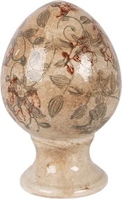 Béžové keramické vajíčko s květy Margaus S - Ø 9*14 cm