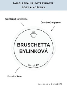 Samolepka na kořenky BRUSCHETTA BYLINKOVÁ průhledná 5 cm tučné písmo