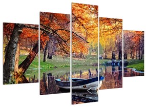 Podzimní obraz loďky (150x105 cm)