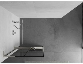 Mexen Kioto+ L, sprchová zástěna Walk-In s poličkou a věšákem 90 x 200 cm, 8mm čiré sklo černý vzor, ​​broušená ocel profil, 800-090-123-97-77