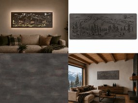 Li-Go "Chata v horách" světelný obraz s baterií a pohybovým čidlem 130x50 cm provedení povrchu: černá s patinou