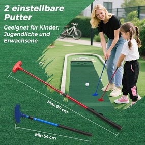 Costway 332 cm golfová podložka s 2 nastavitelnými puttry a 6 míčky a 12 kryty